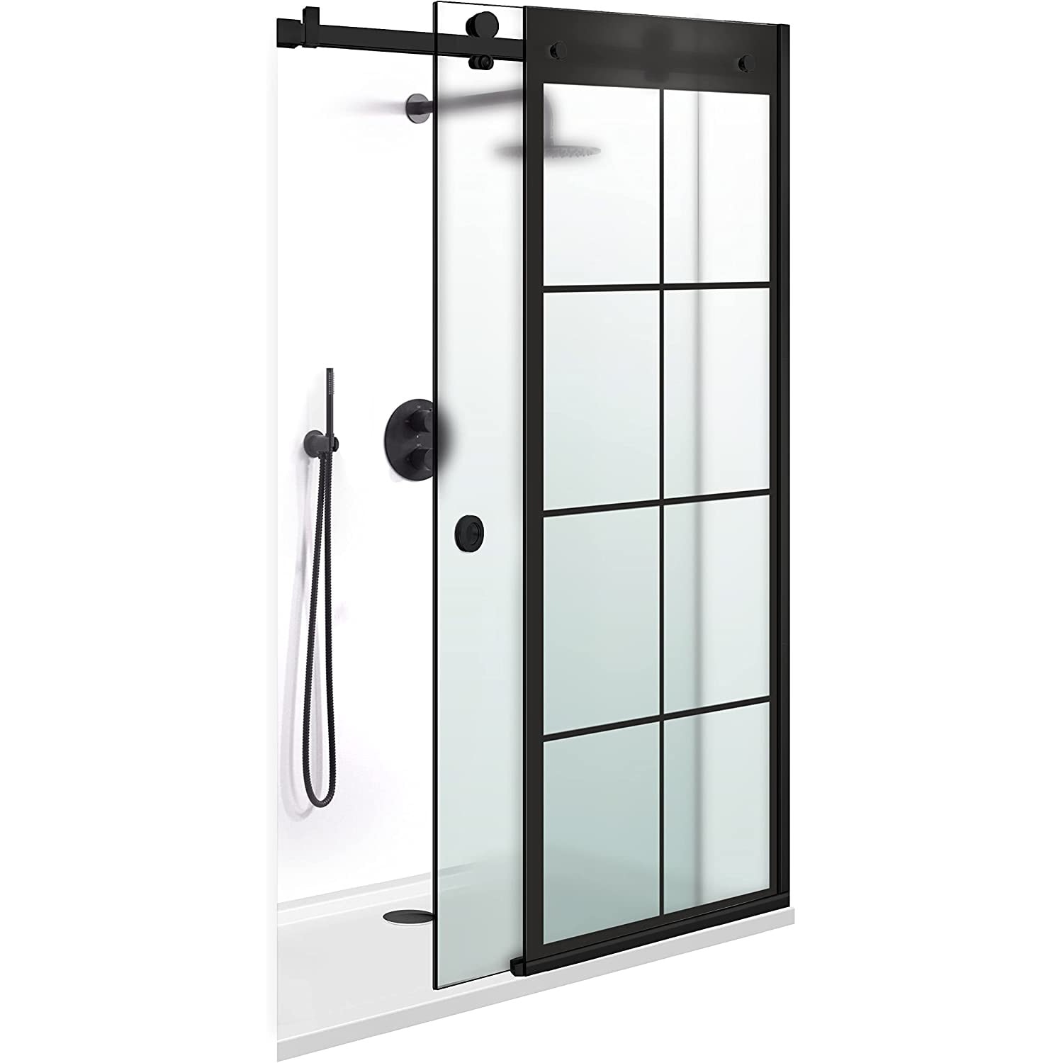Paravan dus cu usa glisanta Glissando Black, model Mode negru, sticla ...