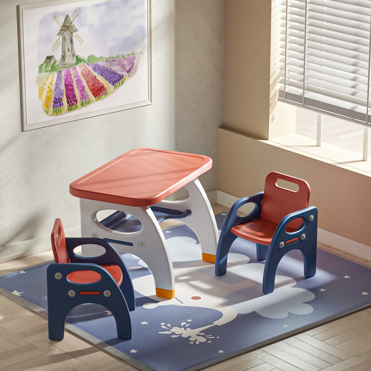 Masa rosie cu 2 scaune pentru copii 72 cm - eMAG.ro