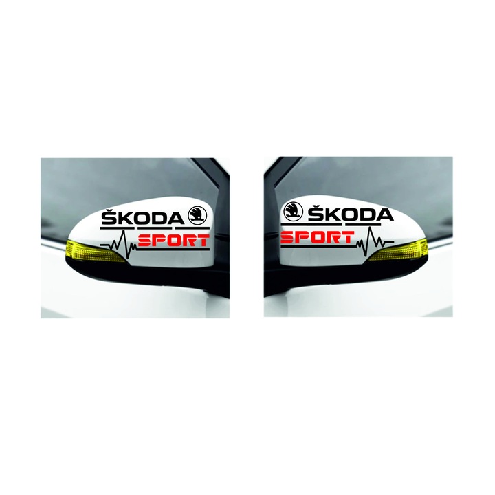 Sticker auto, oglinda, skoda, negru-rosu, 2 buc, set, 17 x 8 cm - eMAG.ro