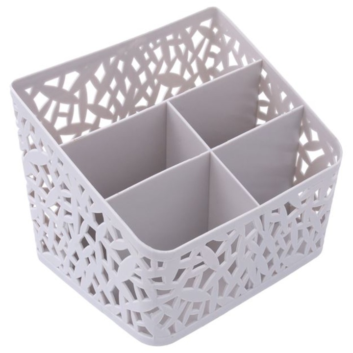 Suport pentru pixuri model impletit cu 5 compartimente, Gri, 18 x 15 x ...