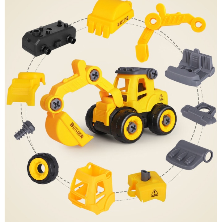 Set constructie copii, Camioane, 4 bucati, Plastic, Galben - eMAG.ro