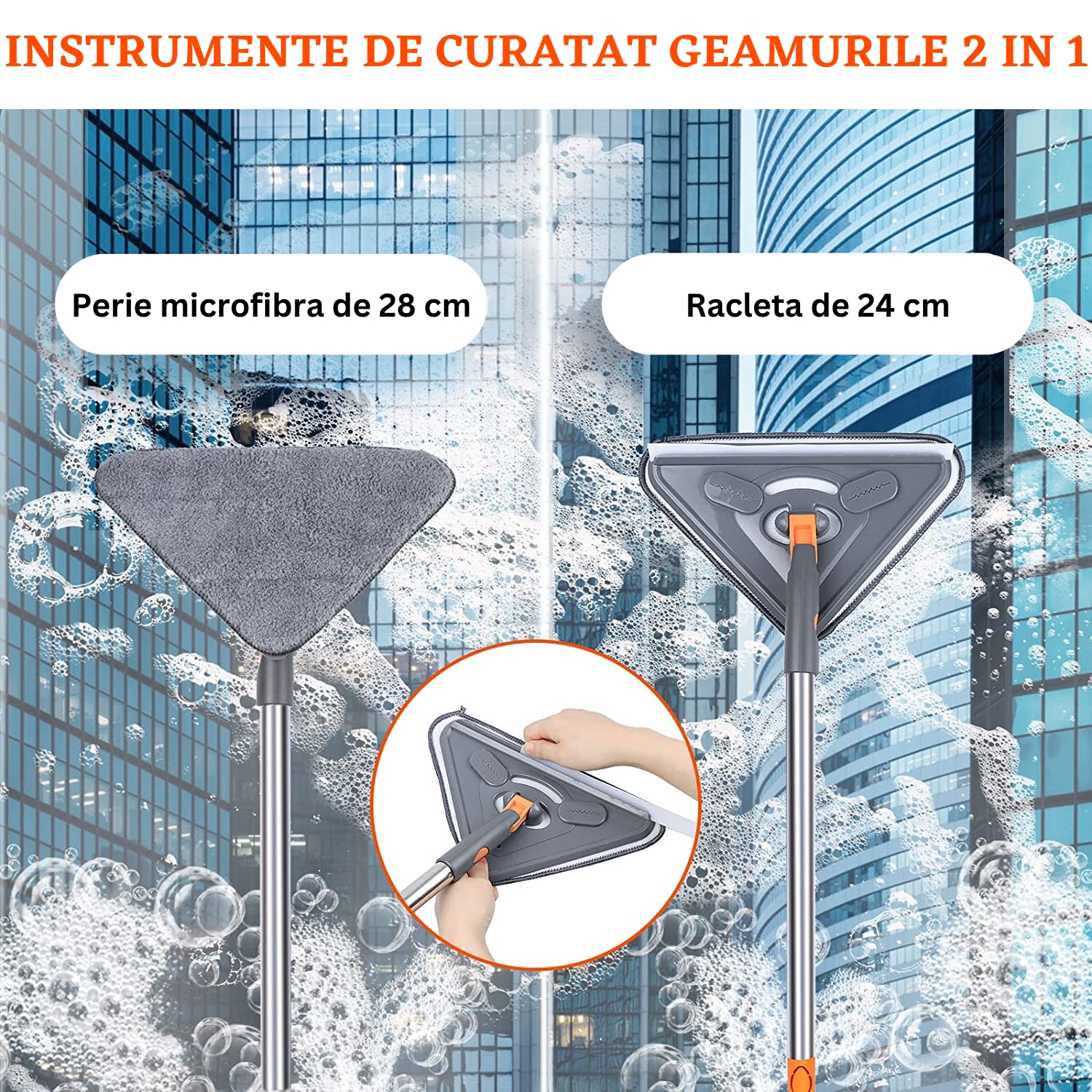 Mop triunghiular extensibil multifunctional, 6 lavete, racleta ...