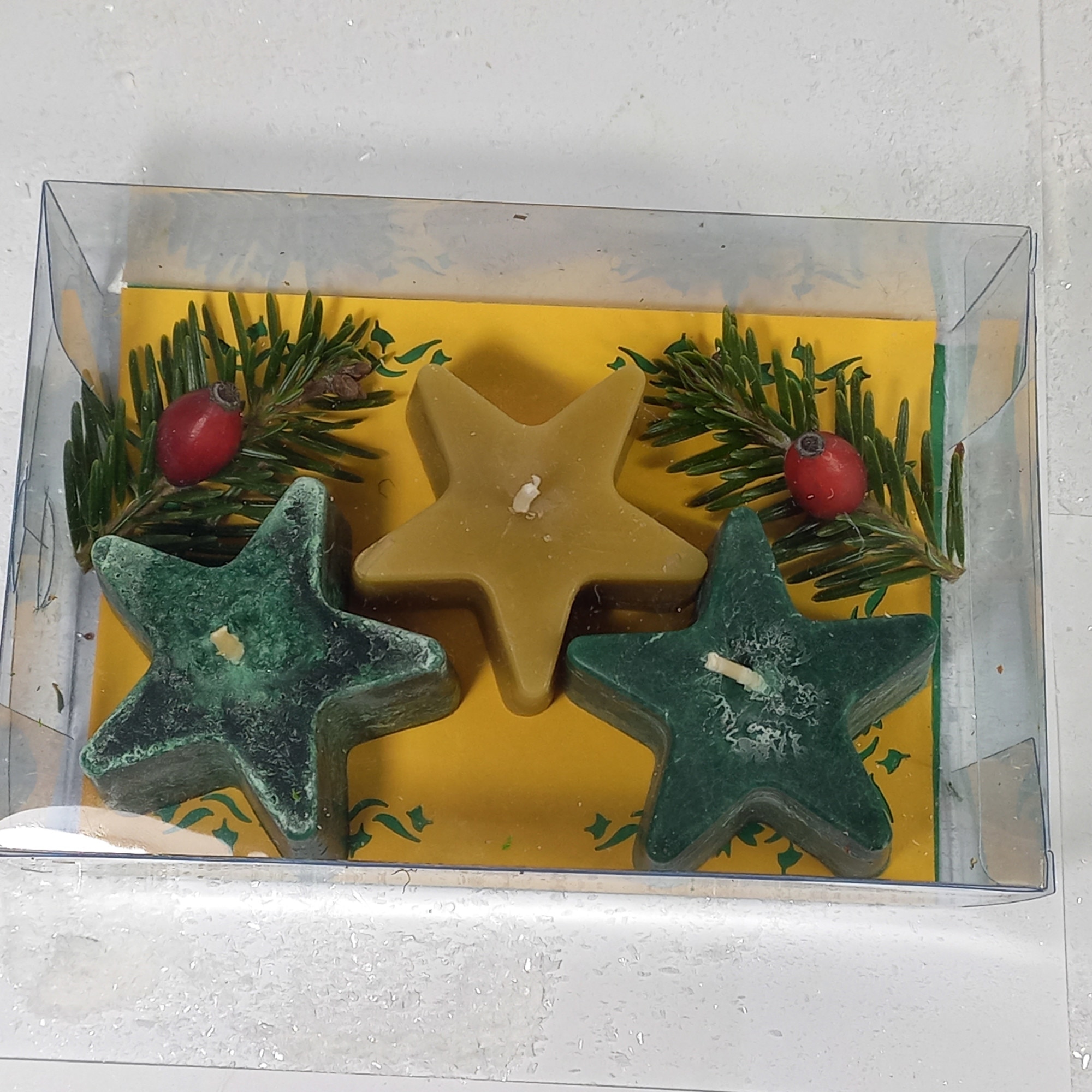 Set 3 lumanari decorative, forma de stea, FilSteluta, din ceara de ...