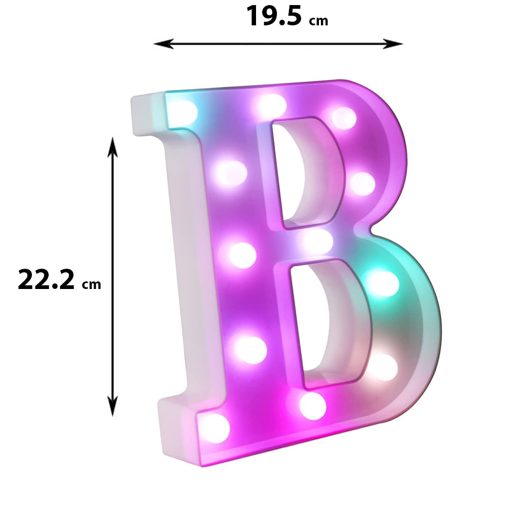 Litera B 3d luminoasa led, cu telecomanda, pe baterii, multicolor ...