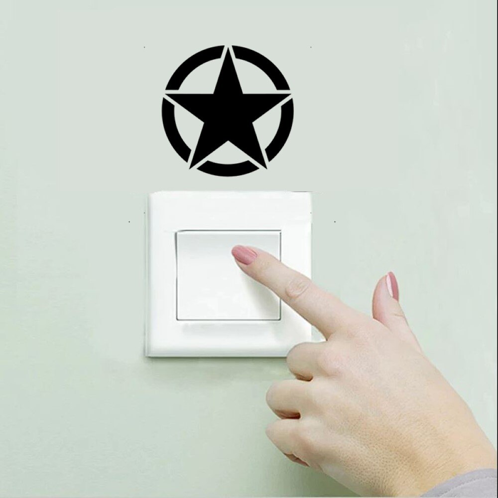 Sticker decorativ perete, auto si geam, Stea in cerc, Negru, 25 cm ...