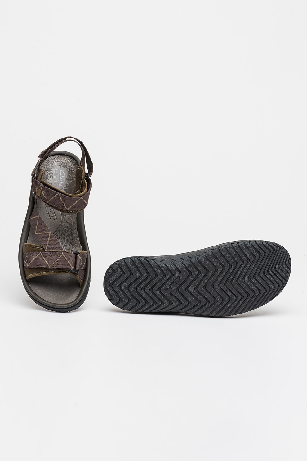 Clarks, Сандали Wesley с велкро, Тъмнокафяв, Каки, 10 - eMAG.bg
