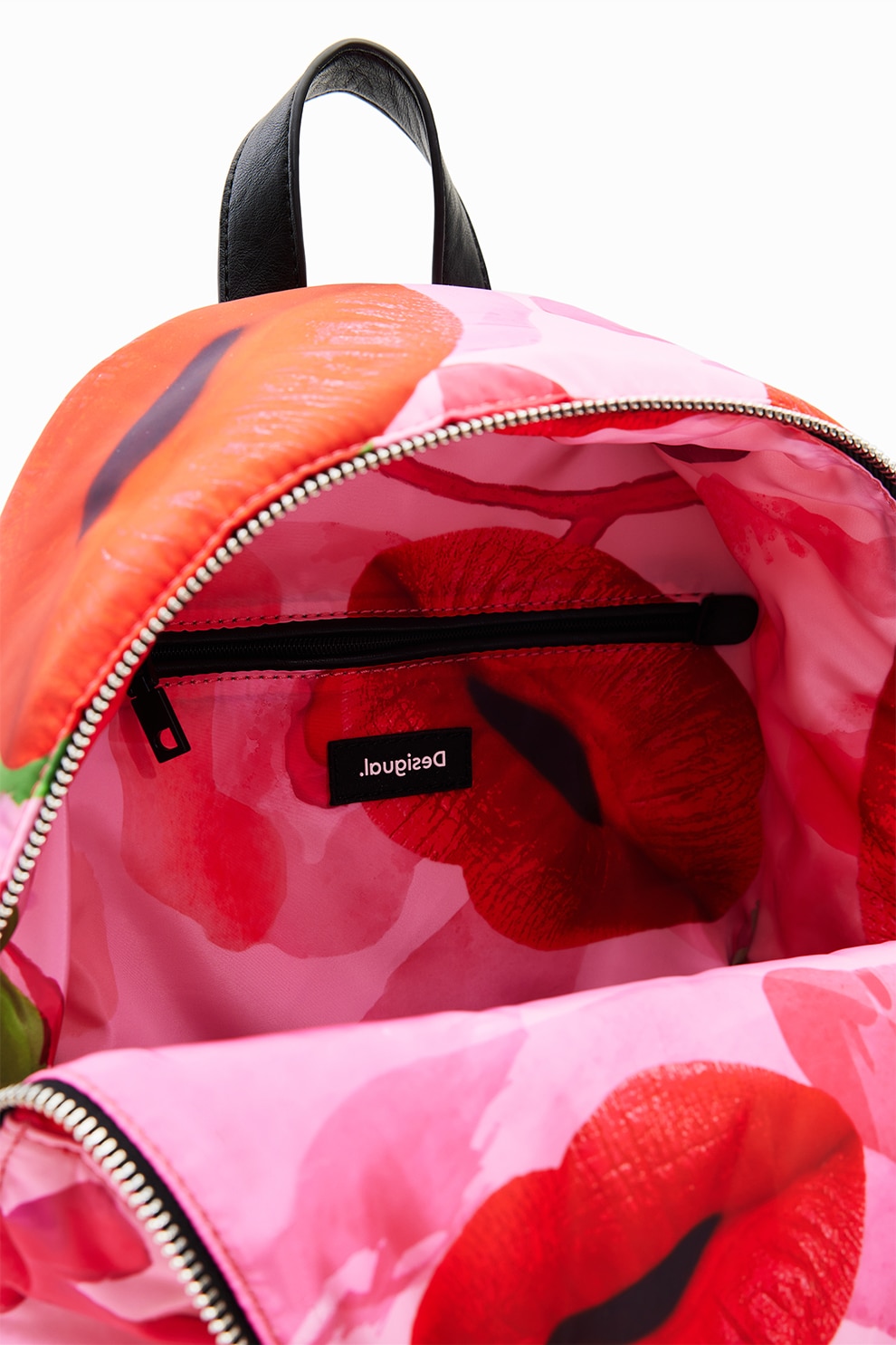 DESIGUAL, Rucsac mic textil cu imprimeu grafic, Rosu, Roz - eMAG.ro
