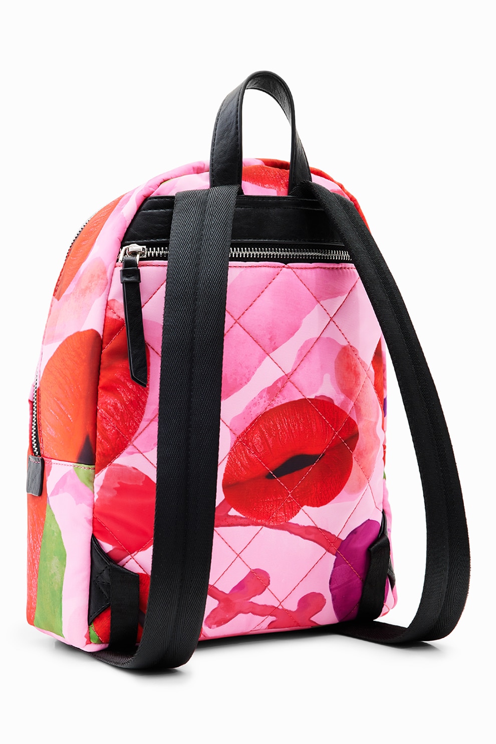 DESIGUAL, Rucsac mic textil cu imprimeu grafic, Rosu, Roz - eMAG.ro