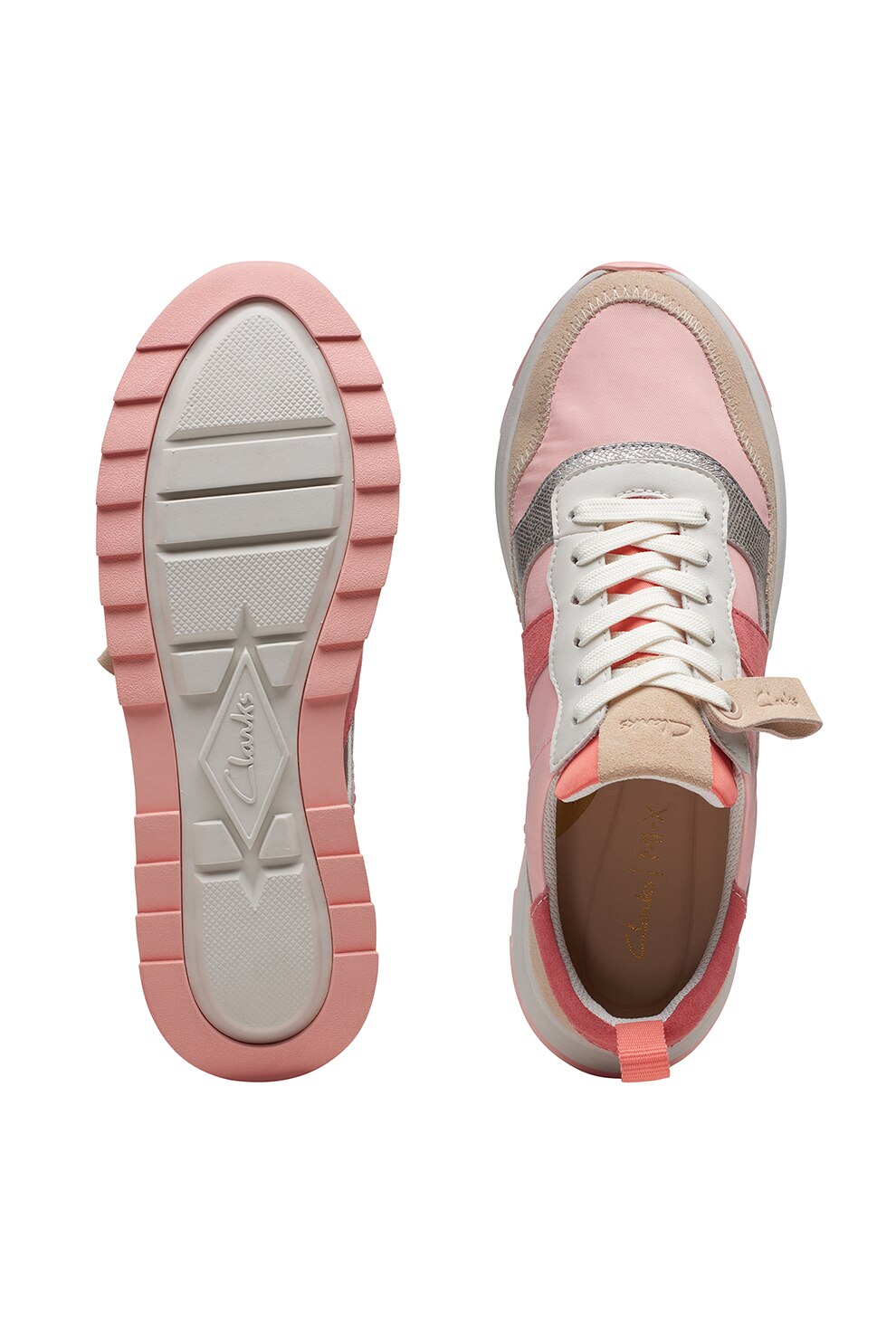 Clarks, Pantofi sport low-top de piele Dash Lite Jazz, Roz somon, Bej ...