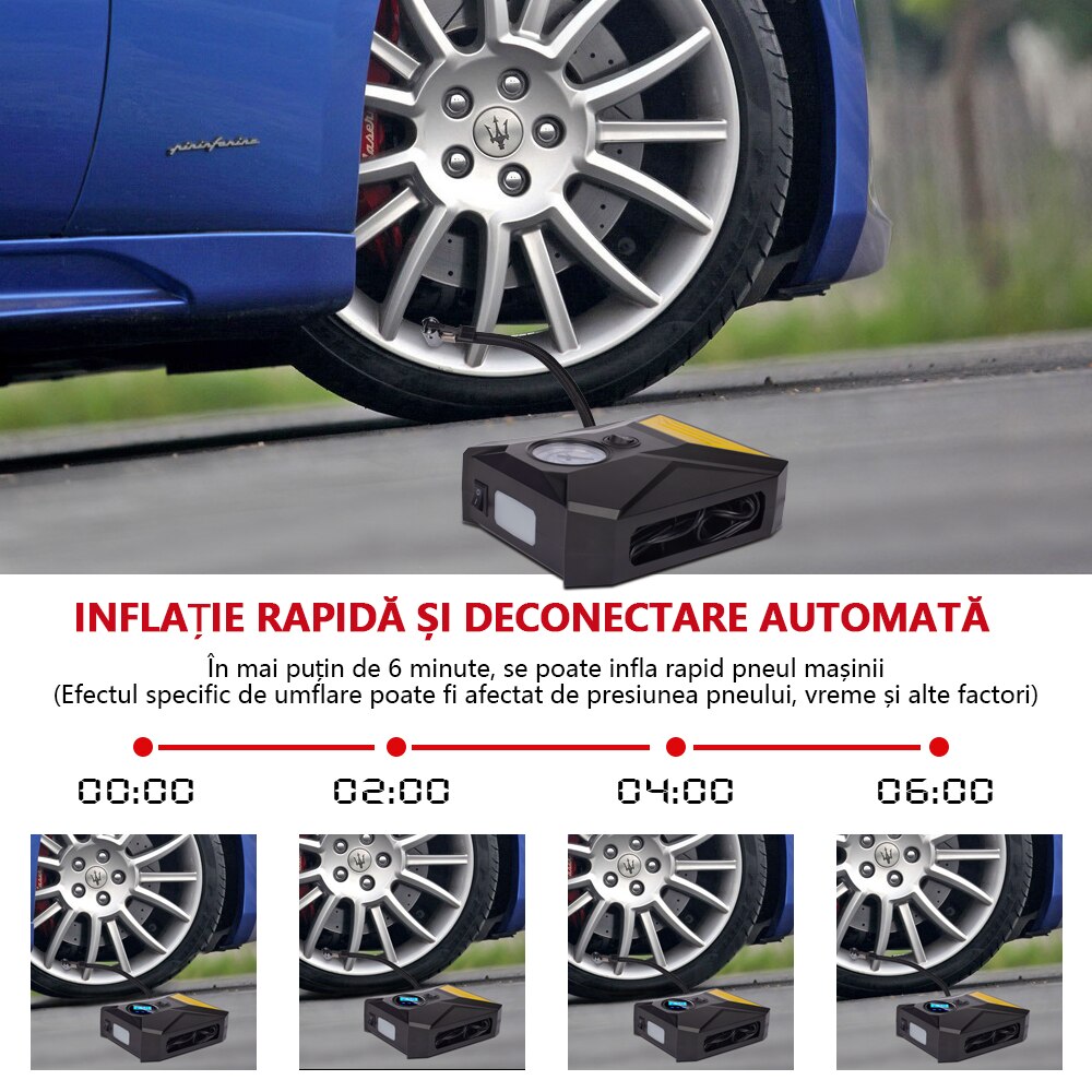 Compresor auto portabil BYONDSELF® cu iluminare LED de lucru, Afisaj cu ...