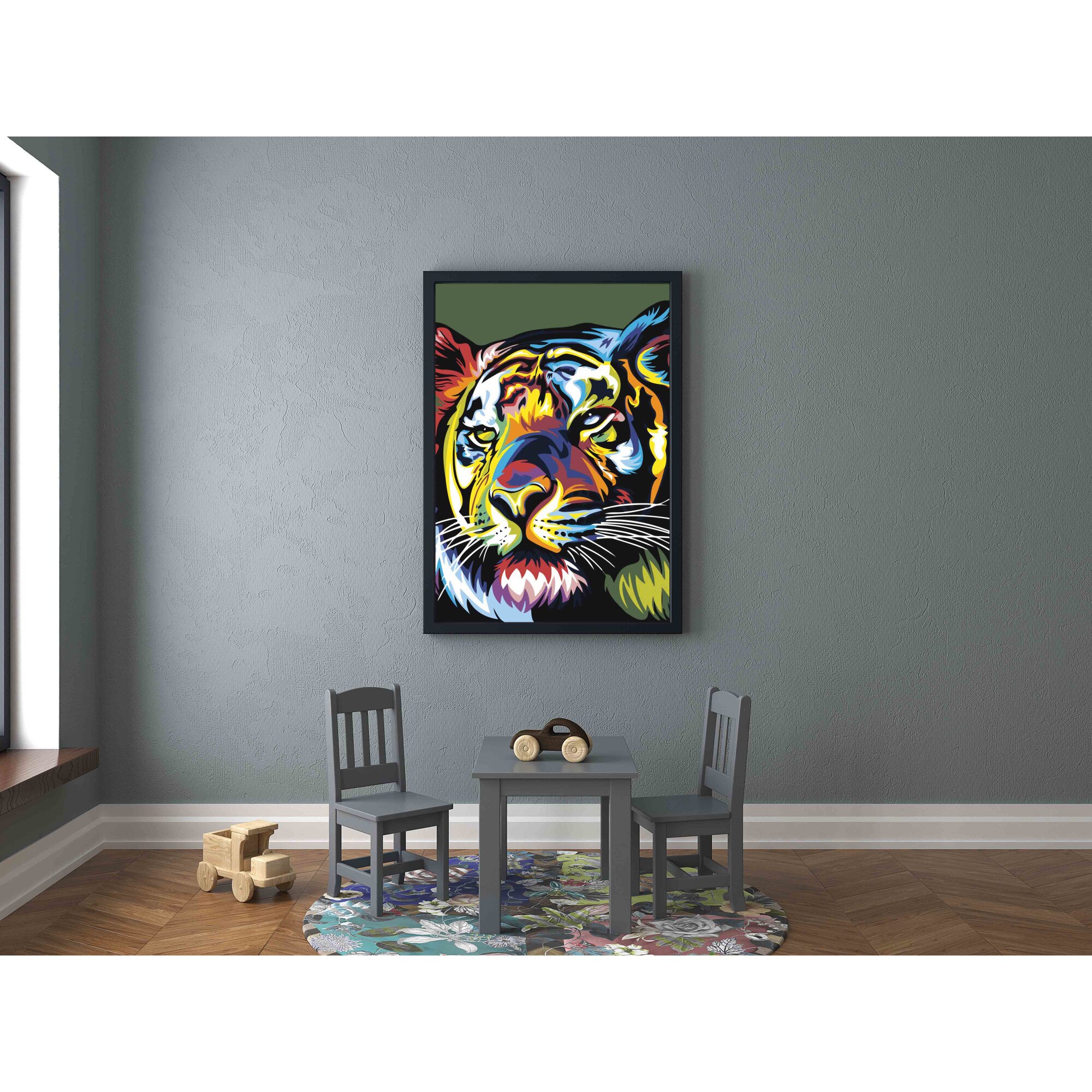 Set pictura pe numere Tigru colorat 3113, panza bumbac pe rama lemn ...