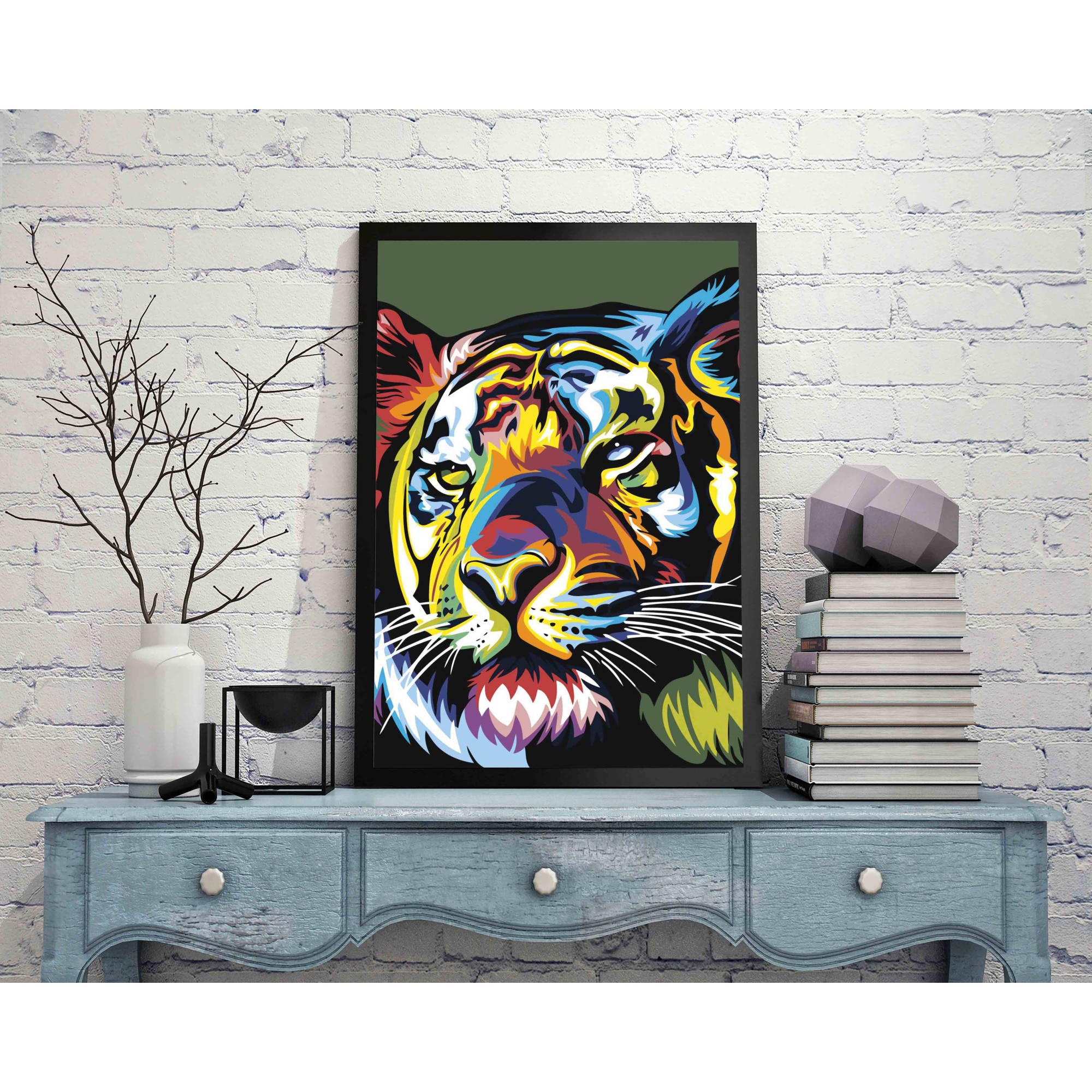 Set pictura pe numere Tigru colorat 3113, panza bumbac pe rama lemn ...