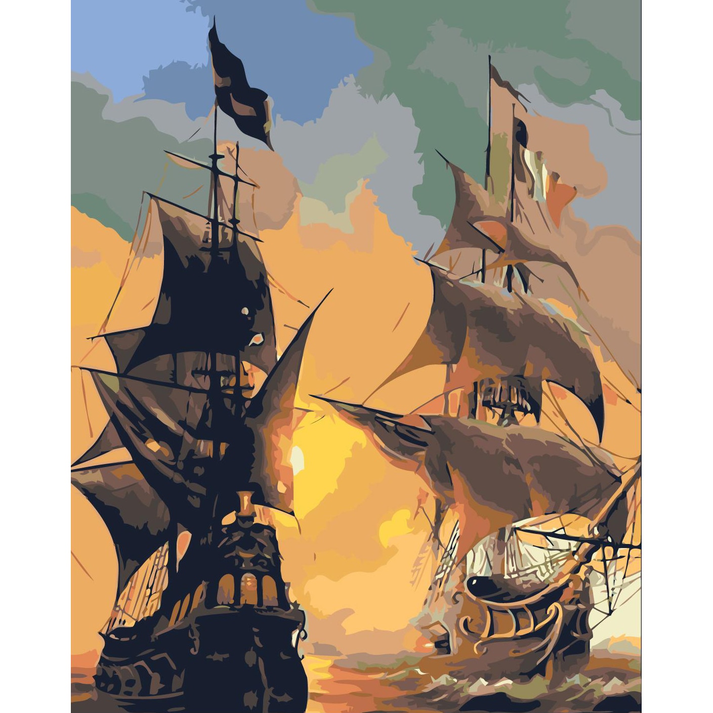 Set pictura pe numere Corabii 3120, panza bumbac pe rama lemn, 60x80 cm ...