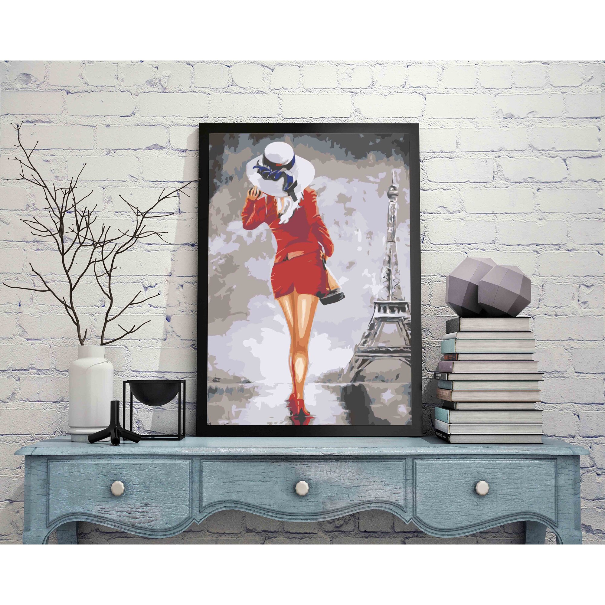 Set pictura pe numere Domnisoara in rosu 3121, panza bumbac pe rama ...