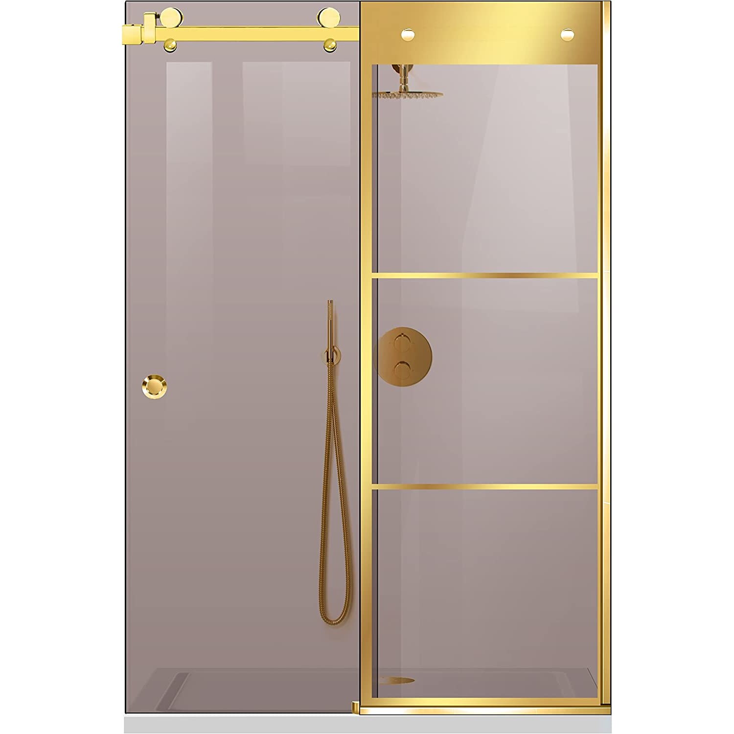 Paravan dus cu usa glisanta Glissando Gold, model Vintage auriu, sticla ...
