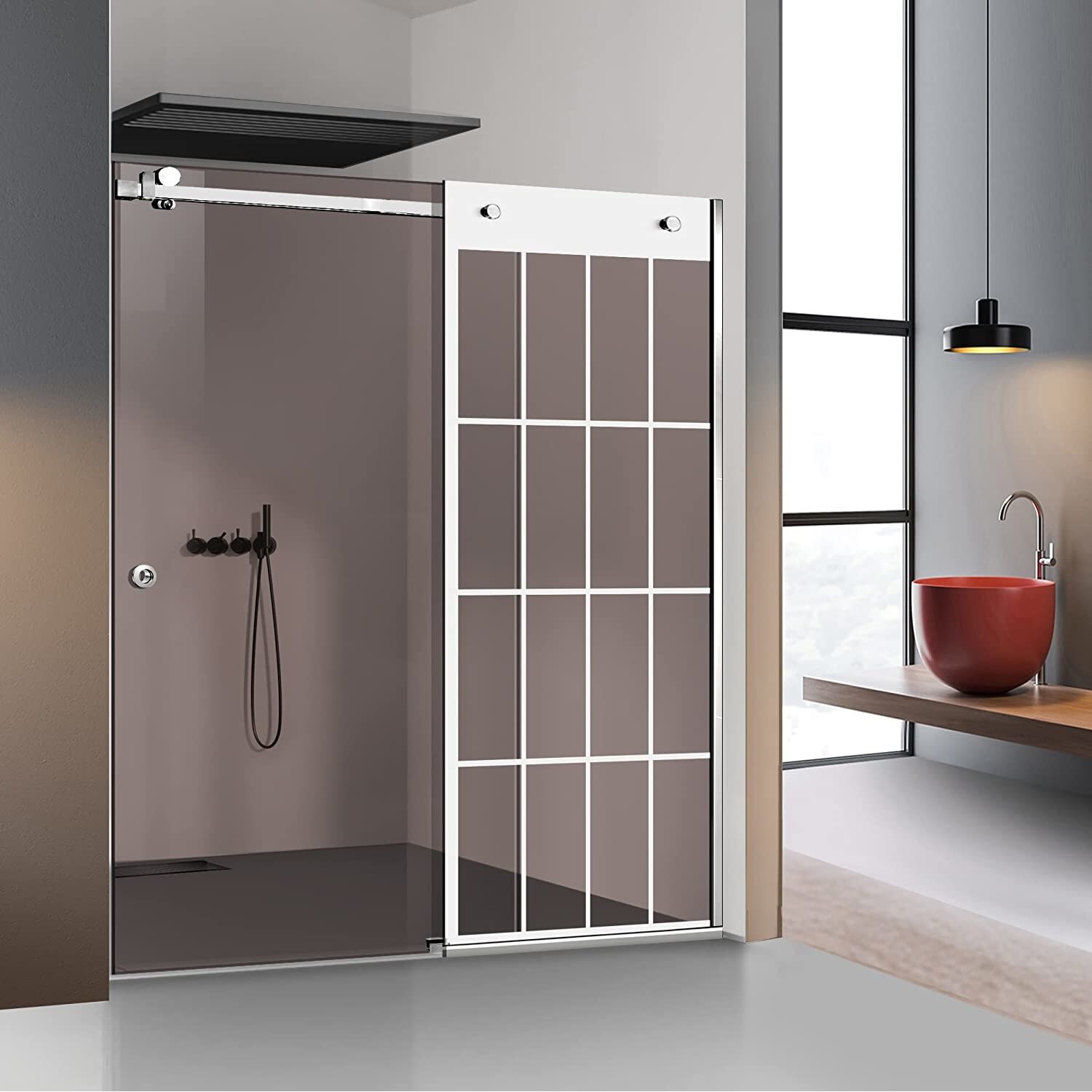 Paravan dus cu usa glisanta Glissando INOX, model Rank alb, sticla ...