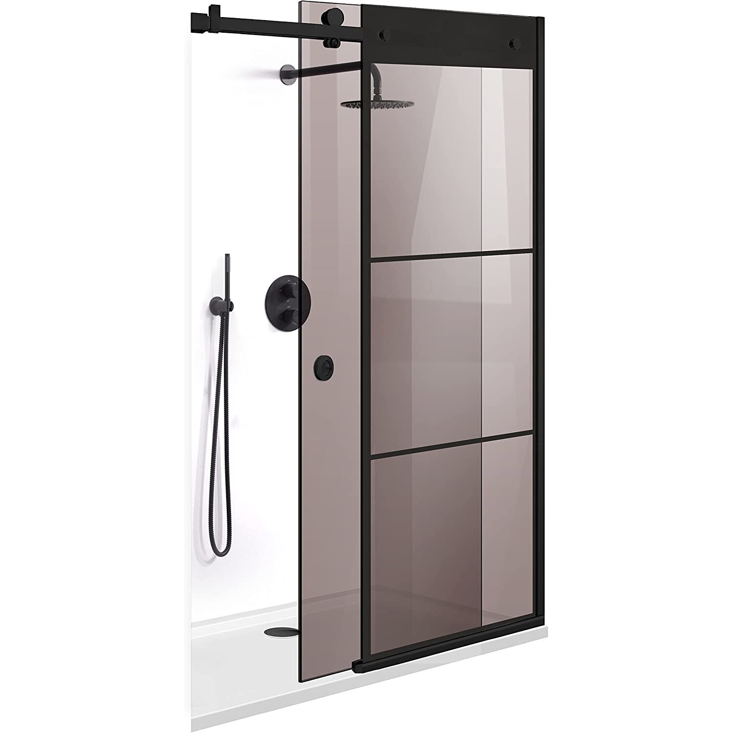 Paravan dus cu usa glisanta Glissando Black, model Vintage negru ...