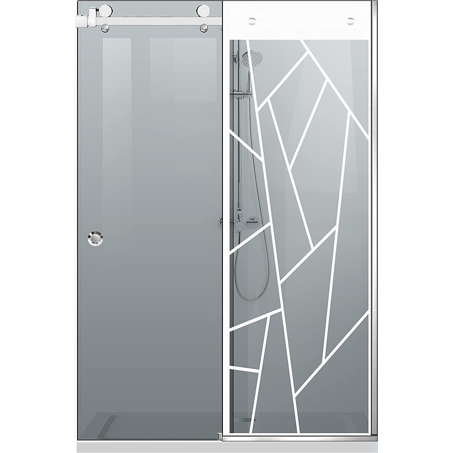 Paravan dus cu usa glisanta Glissando INOX, model Atlas alb, sticla gri ...