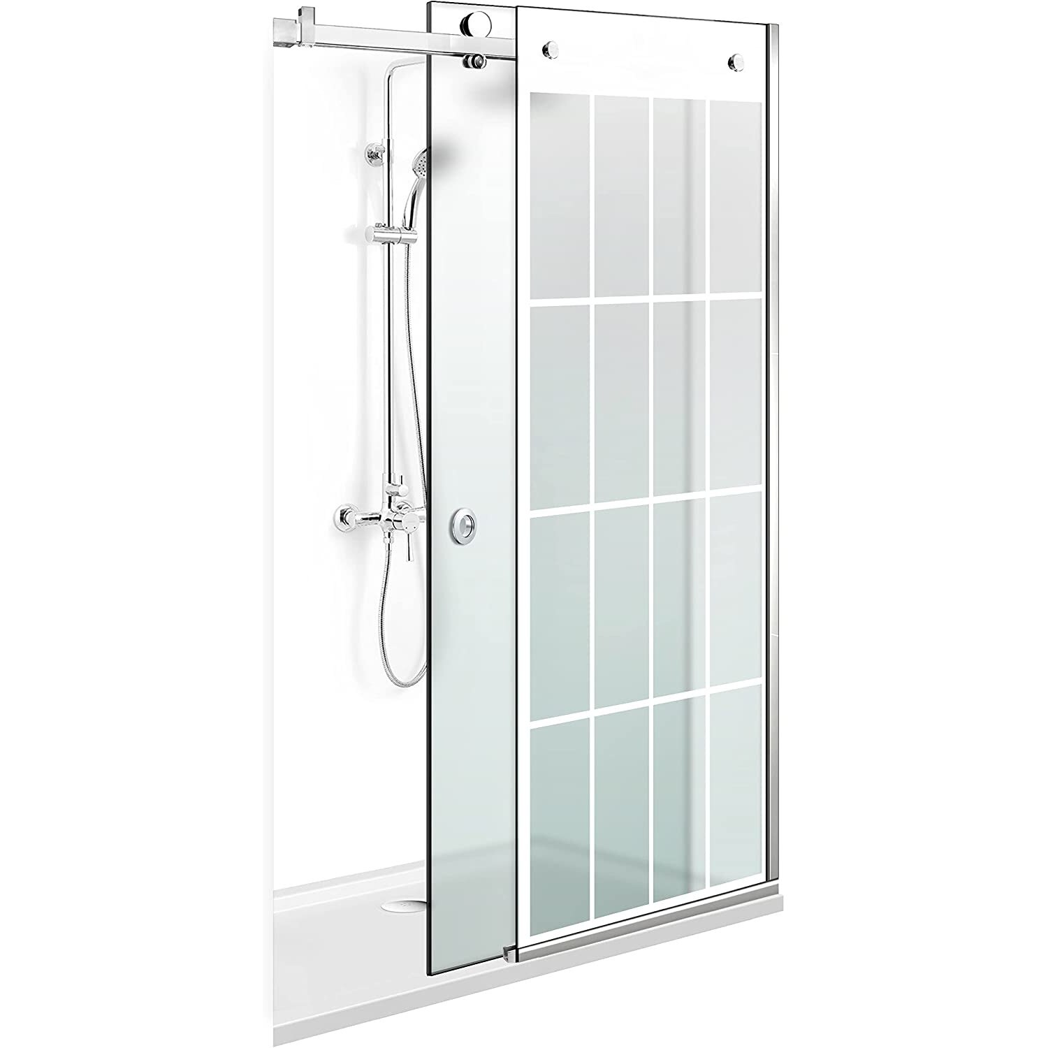 Paravan dus cu usa glisanta Glissando INOX, model Rank alb, sticla mata ...