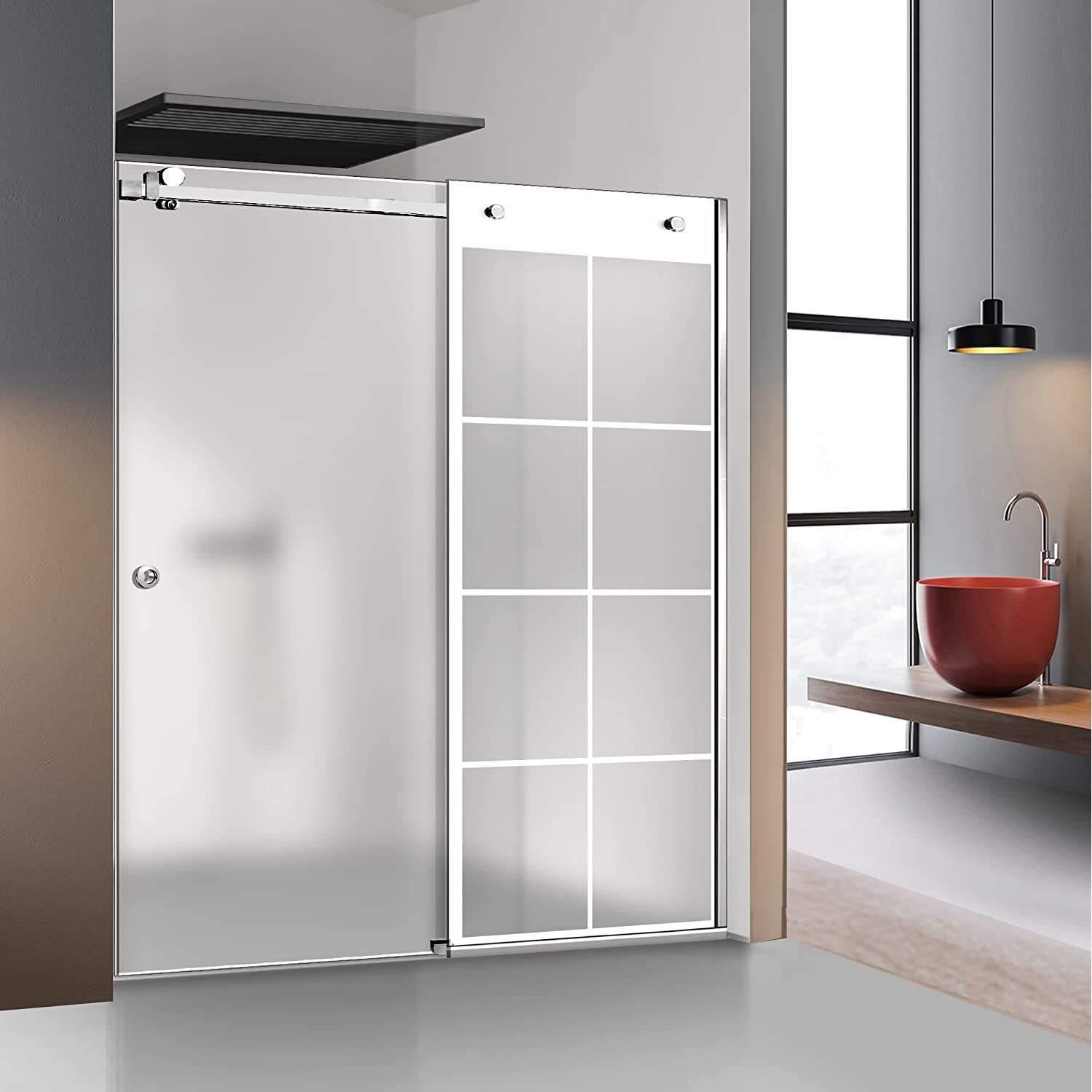 Paravan dus cu usa glisanta Glissando INOX, model Mode alb, sticla mata ...