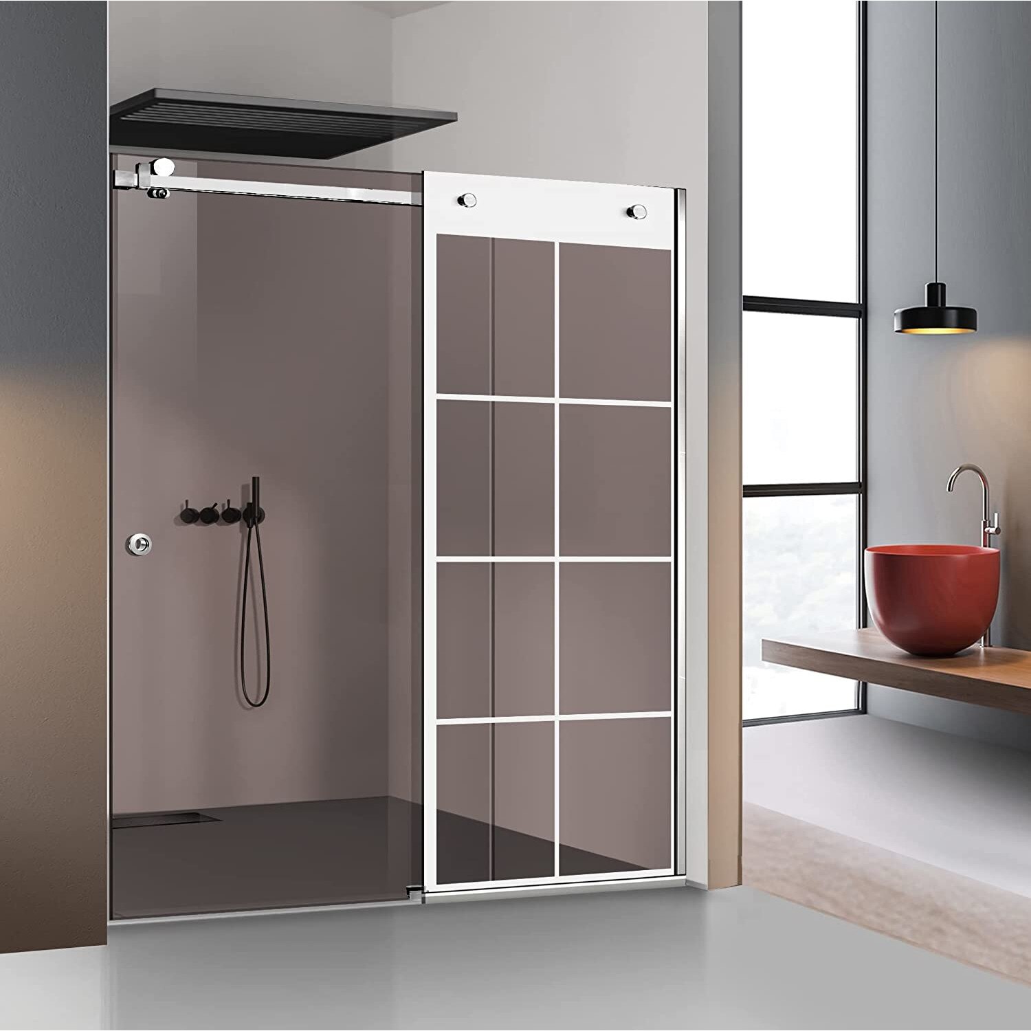 Paravan dus cu usa glisanta Glissando INOX, model Mode alb, sticla ...