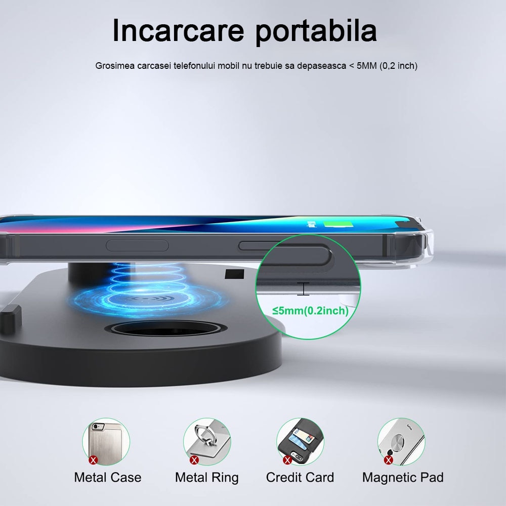 Incarcator wireless, 6in1, Incarcare rapida, 10W, Compatibil cu Apple ...