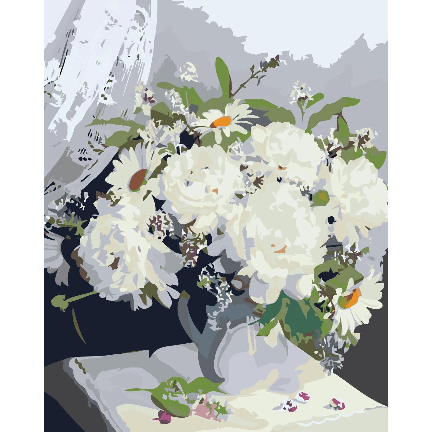 Set pictura pe numere Flori 3123, panza bumbac pe rama lemn, 40x50 cm ...