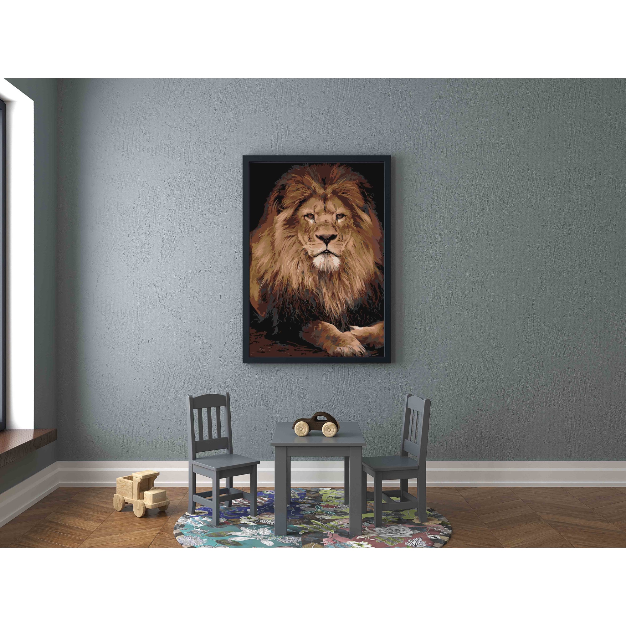 Set pictura pe numere Leu 3125, panza bumbac pe rama lemn, 90x120 cm ...