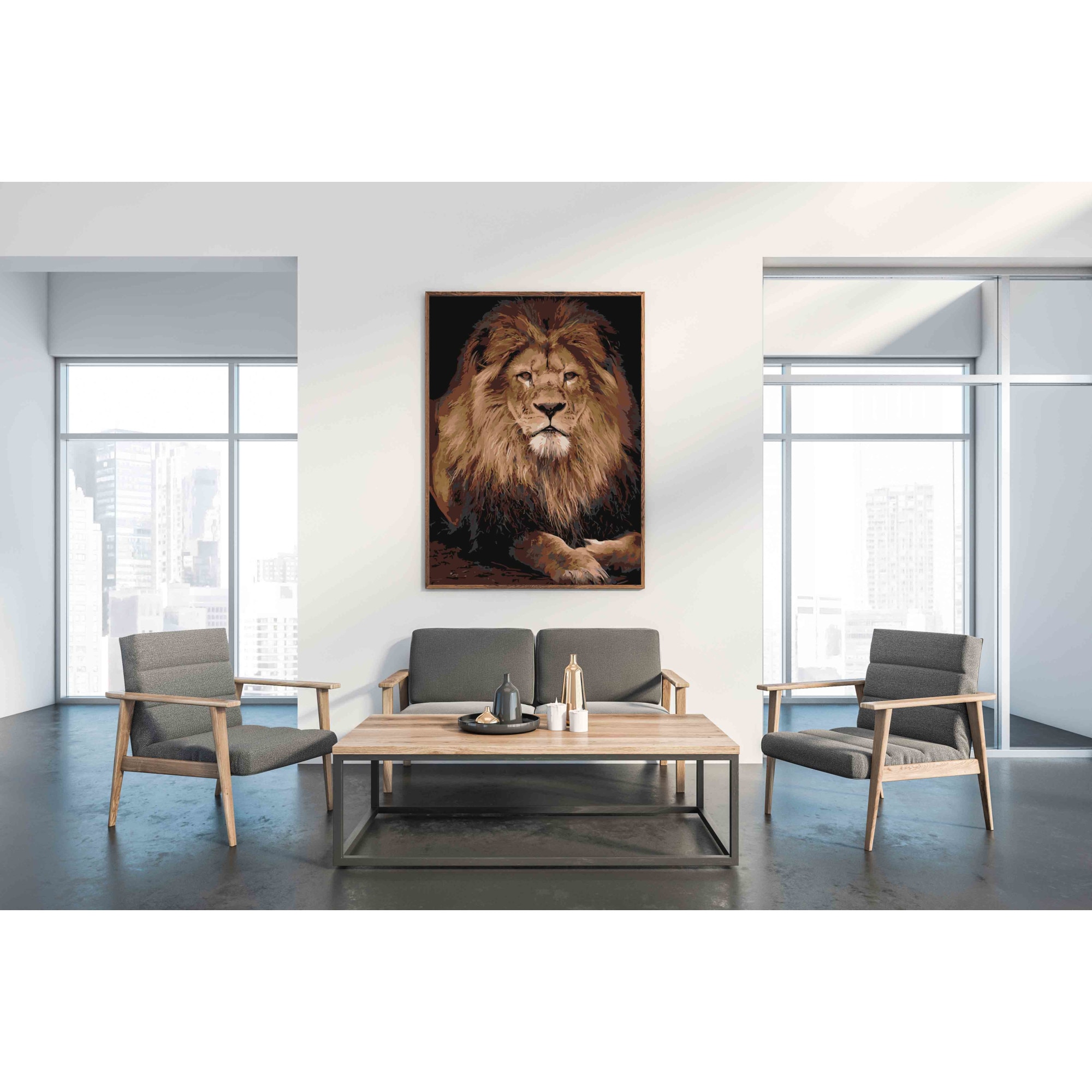Set pictura pe numere Leu 3125, panza bumbac pe rama lemn, 90x120 cm ...