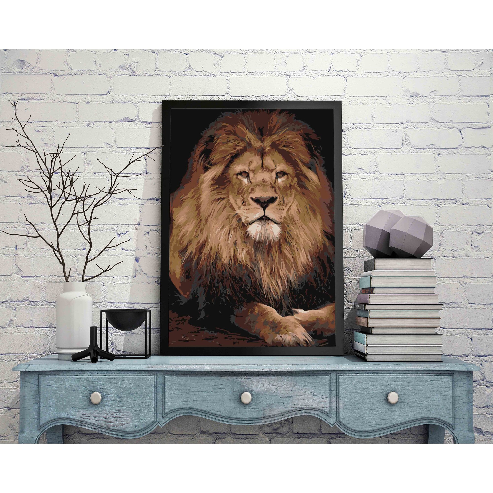 Set pictura pe numere Leu 3125, panza bumbac pe rama lemn, 90x120 cm ...