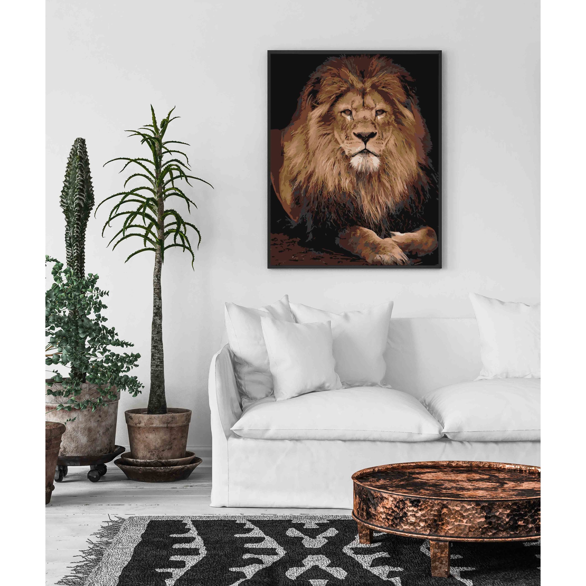 Set pictura pe numere Leu 3125, panza bumbac pe rama lemn, 90x120 cm ...