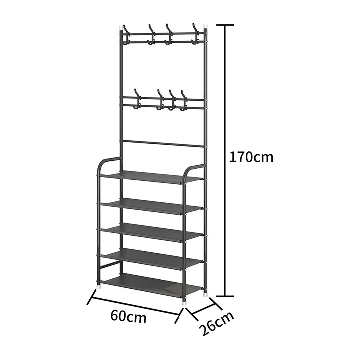 Cuier cu pantofar metalic cu 5 rafturi Asos, 60 cm x 26 cm x 170 cm ...