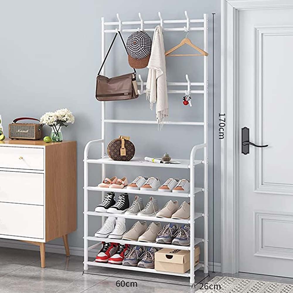 Cuier cu pantofar metalic cu 5 rafturi Asos, 80 cm x 26 cm x 170 cm ...