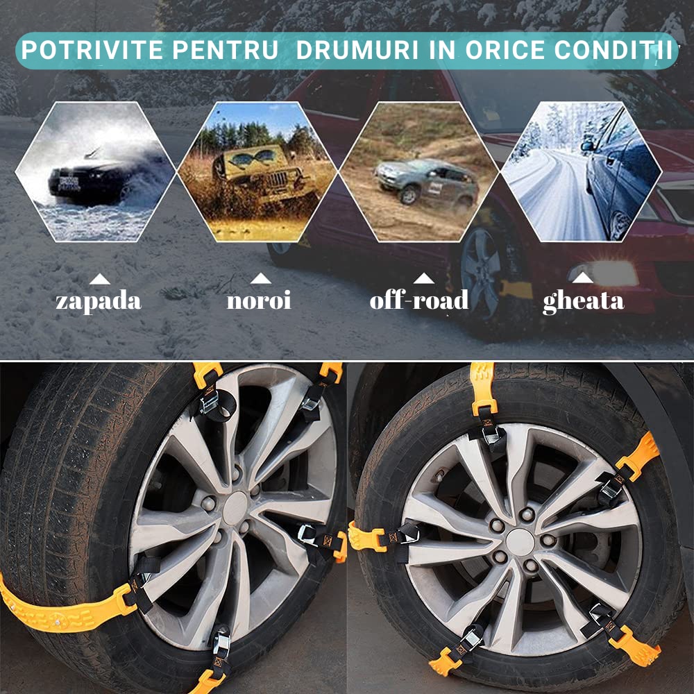 Set 10 benzi antiderapante auto tip lanturi, pentru zapada, noroi ...