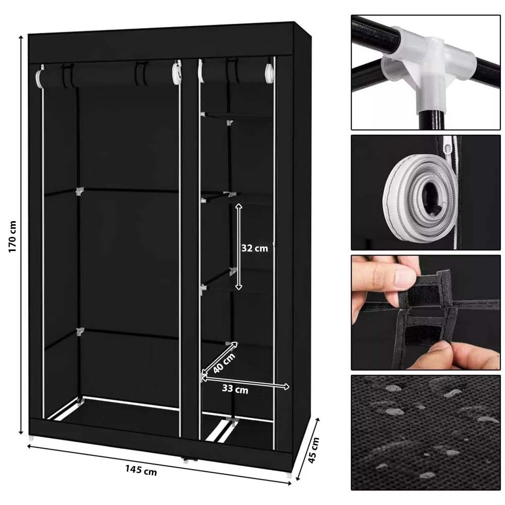 Dulap textil portabil pentru haine cu structura metalica, negru - eMAG.ro