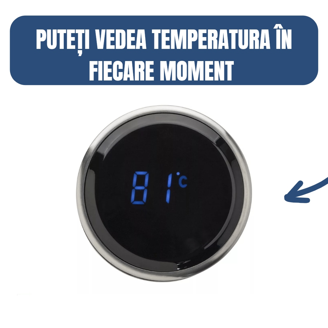 Termos, afisaj Led cu ecran tactil, indicator temperatura, otel ...