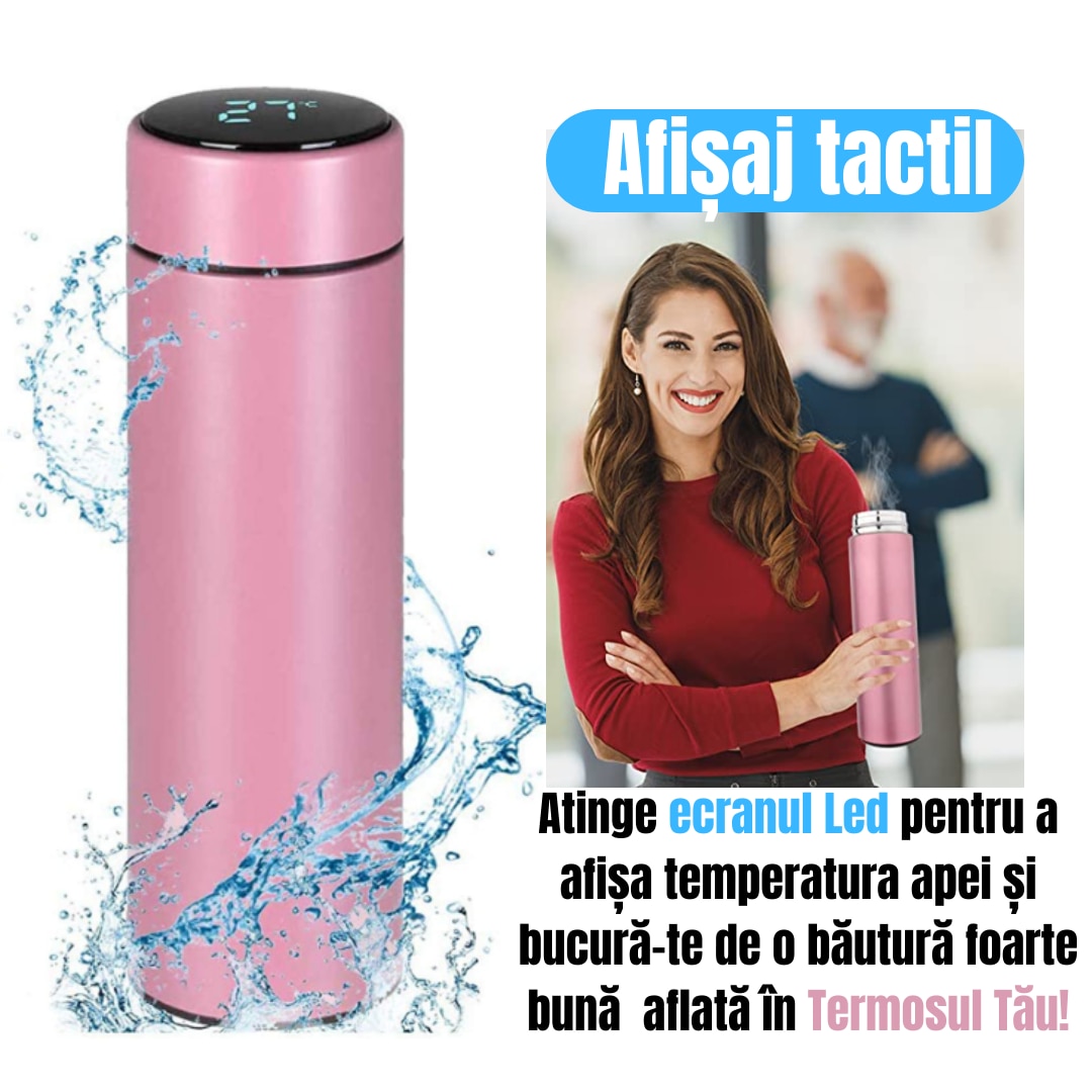 Termos, afisaj Led cu ecran tactil, indicator temperatura, otel ...