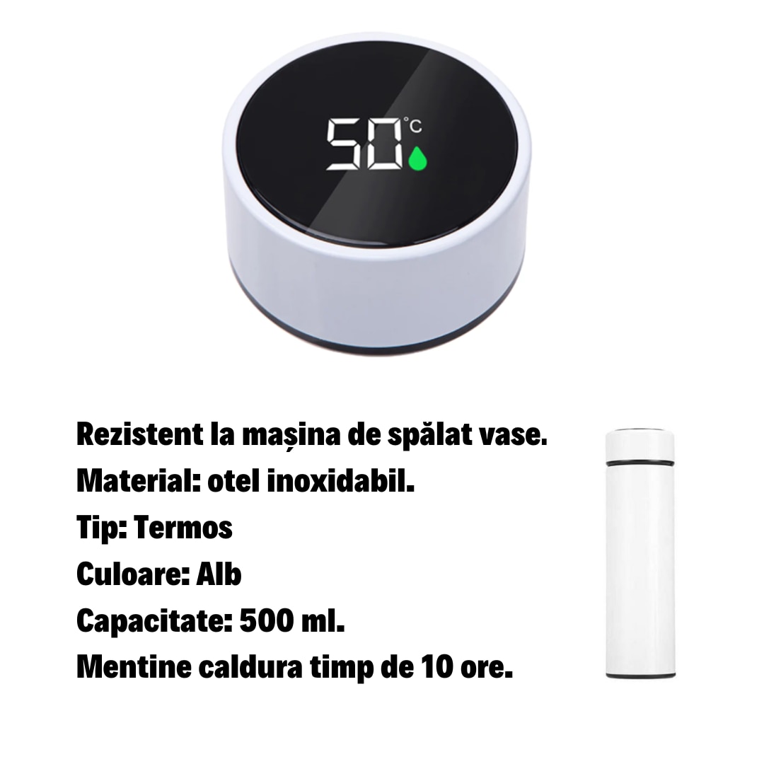 Termos, afisaj Led cu ecran tactil, indicator temperatura, otel ...