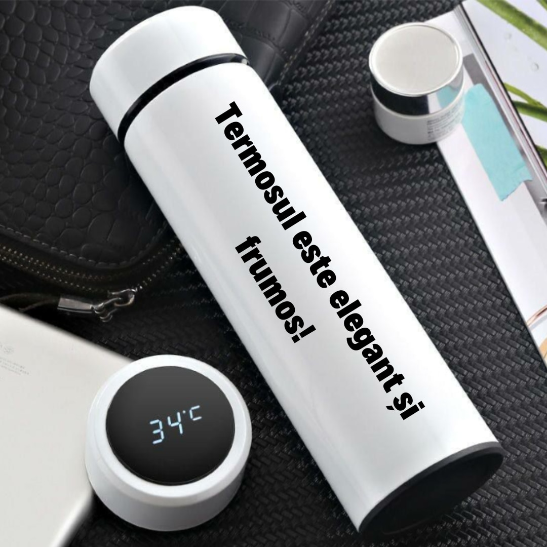 Termos, afisaj Led cu ecran tactil, indicator temperatura, otel ...