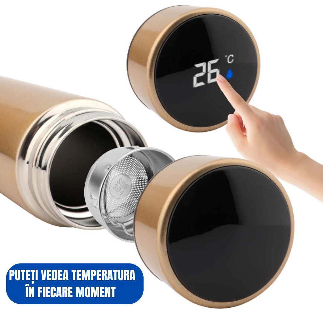 Termos, afisaj Led cu ecran tactil, indicator temperatura, otel ...