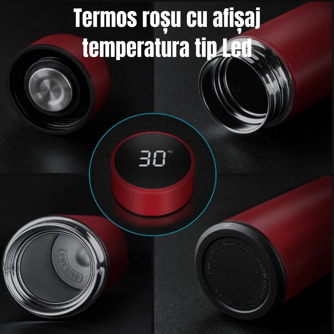 Termos, afisaj Led cu ecran tactil, indicator temperatura, otel ...
