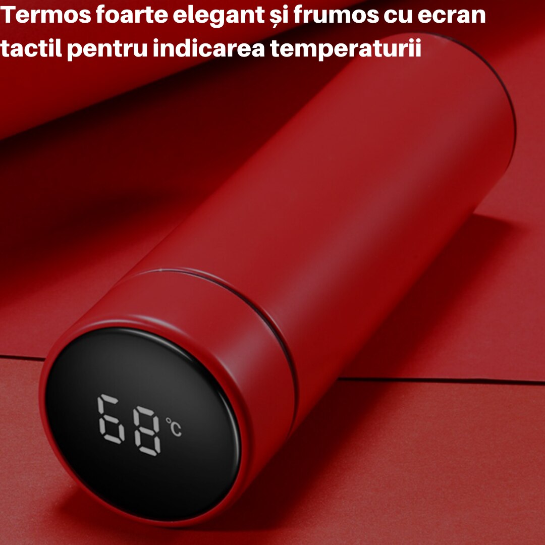 Termos, afisaj Led cu ecran tactil, indicator temperatura, otel ...