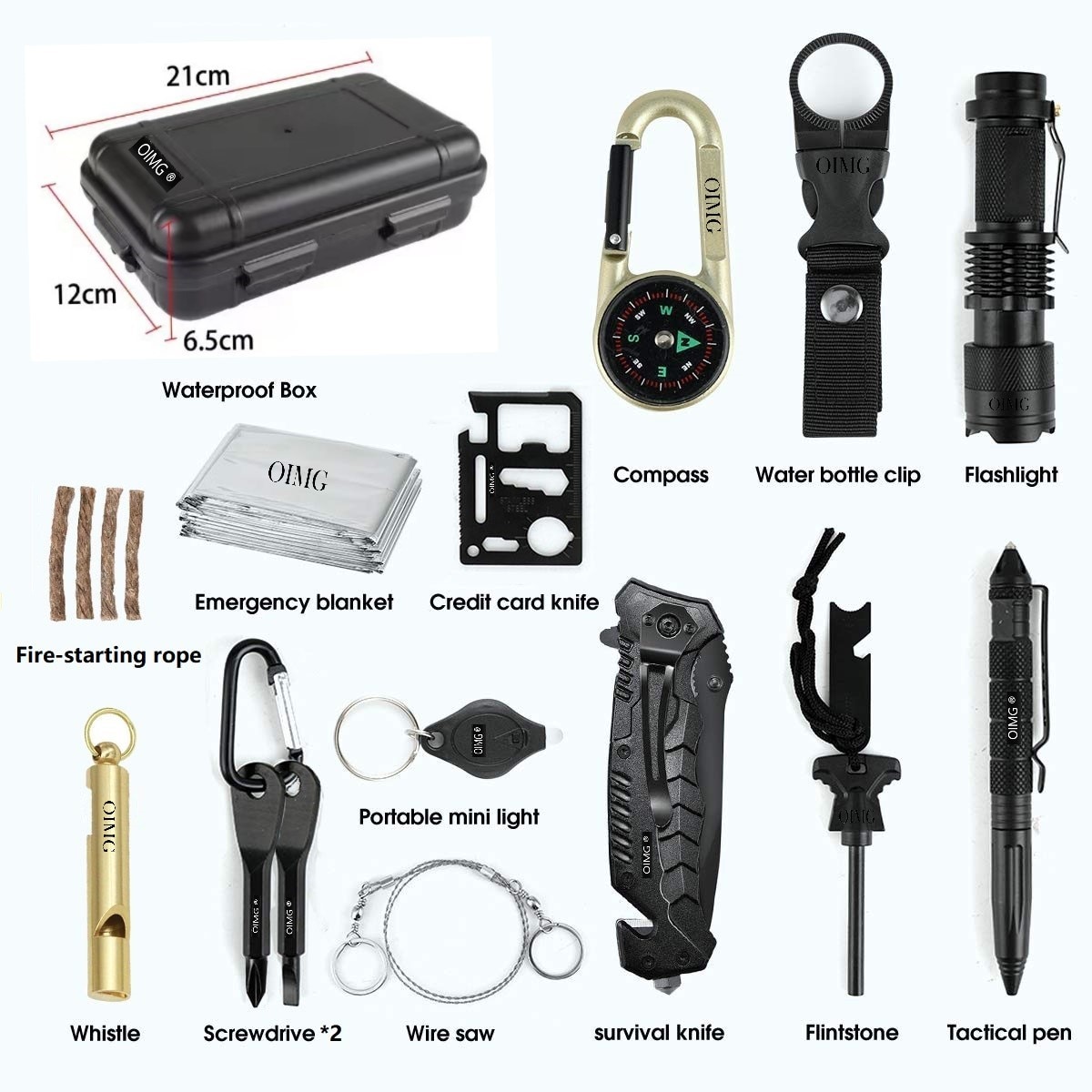 Комплект за оцеляване 19в1, OIMG, нож/компас/фенерче/свирка/каишки ...