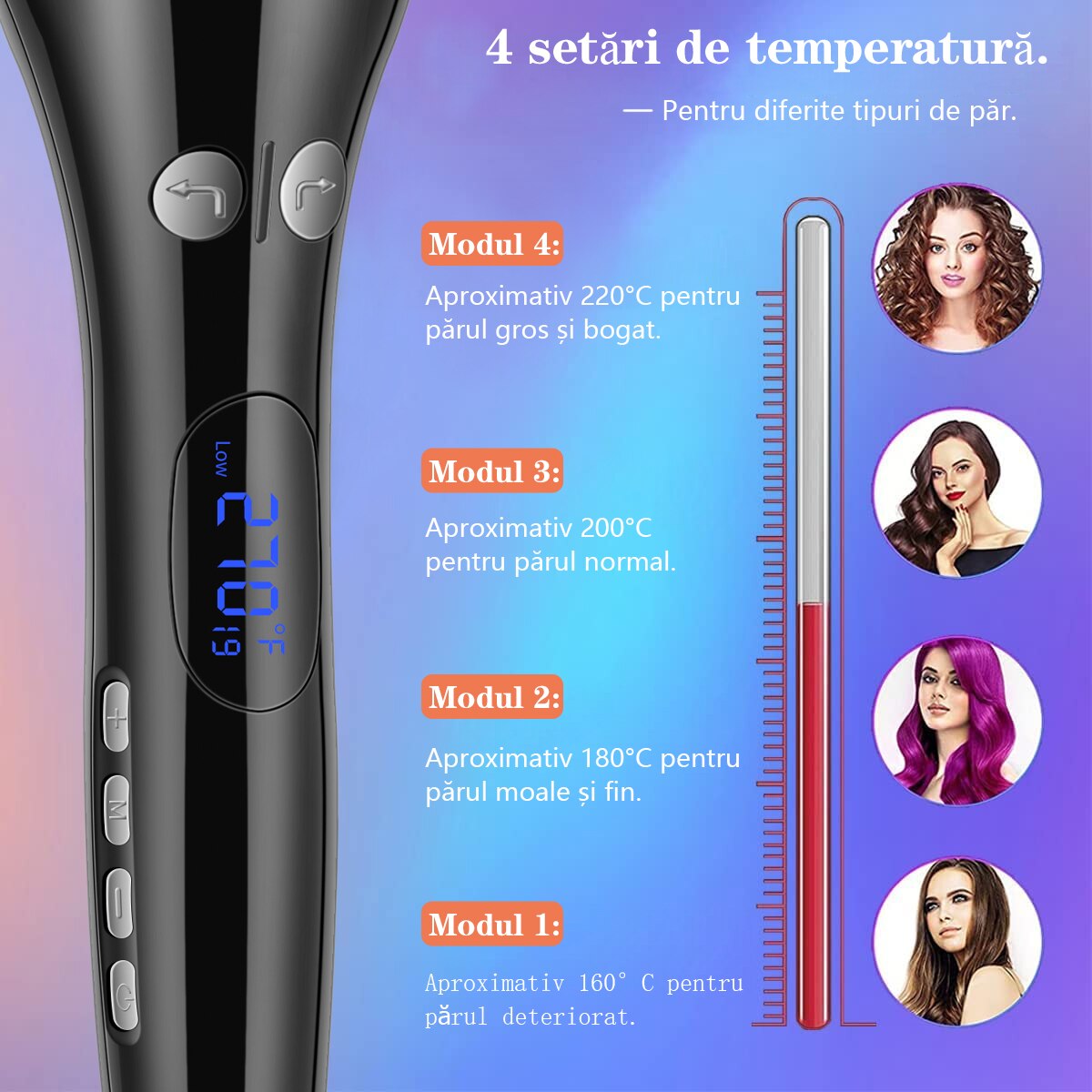 Ondulator Automat pentru Par cu invelis ceramic si display LED, 4 ...