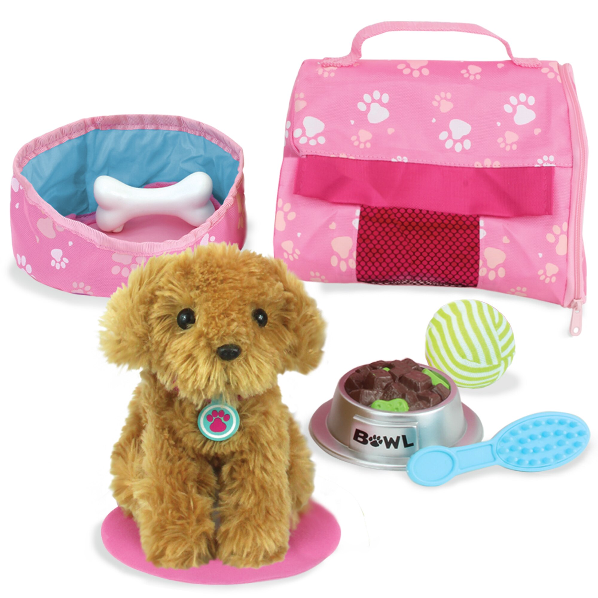 Catelus de plus cu 8 accesorii pentru papusi, Teamson Kids, multicolor ...