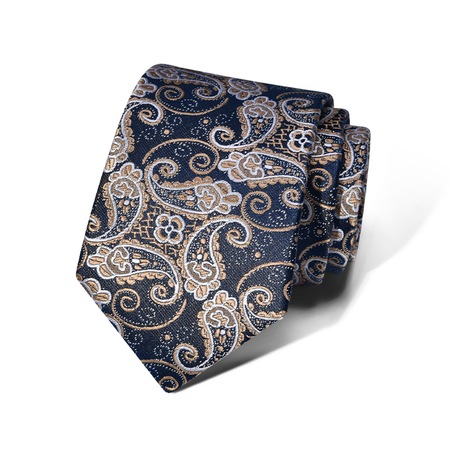 Cravata de matase mov Paisley cu detalii aurii 145cm x 7cm x 3.5cm ...