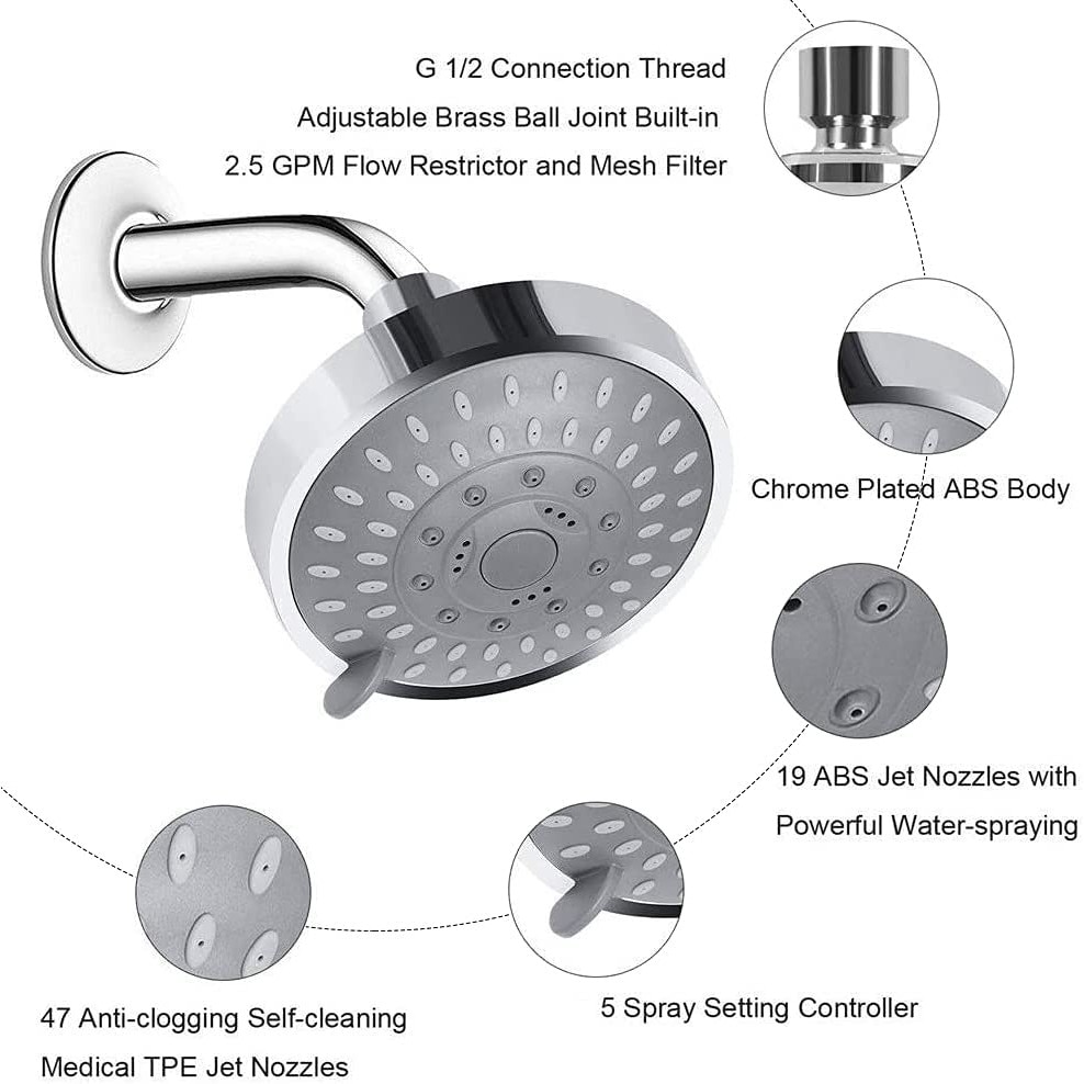 Cap de dus, ComResi, Reglabil, 5 Moduri curgere, ABS, Argintiu - eMAG.ro