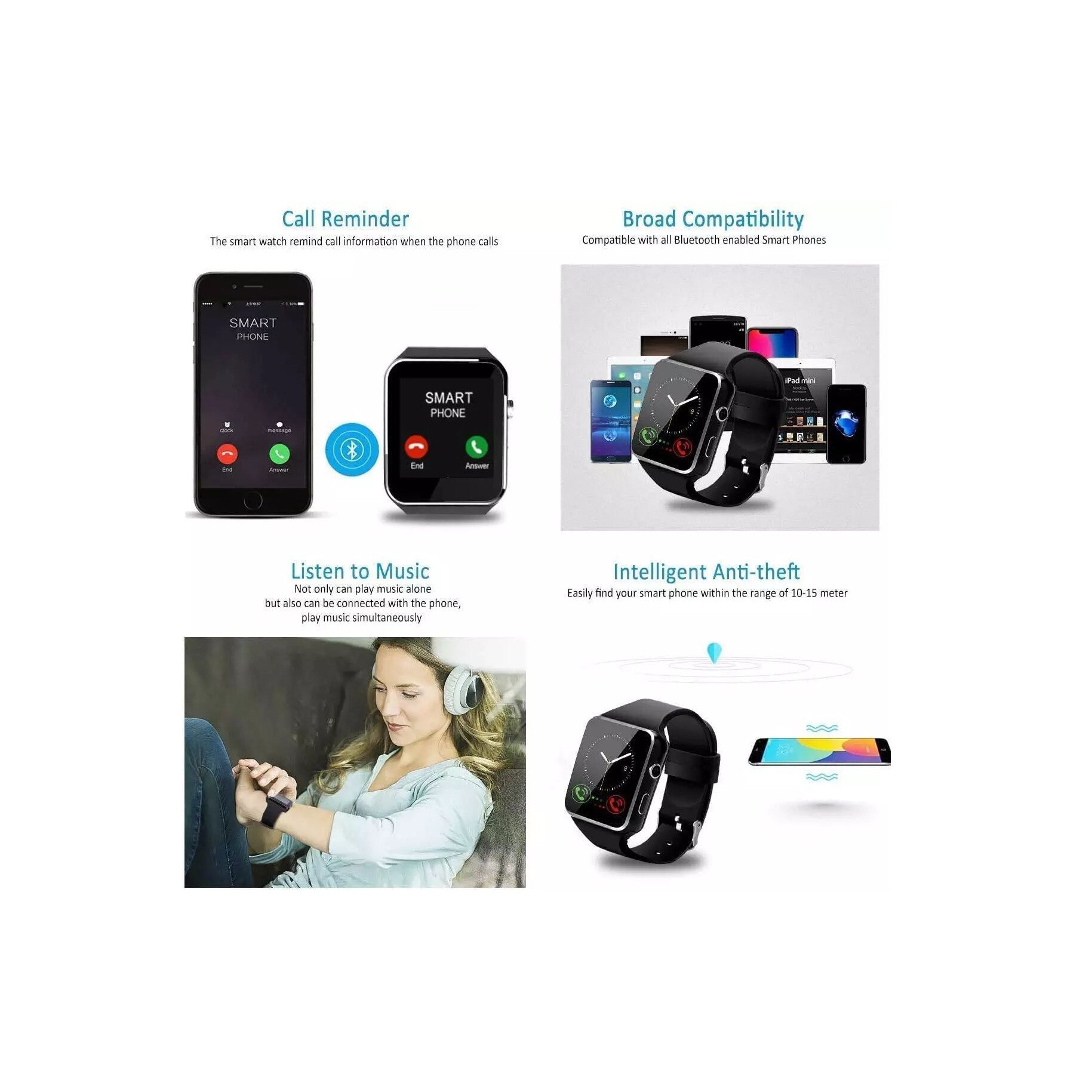 Ceas smartwatch cu ecran de 1.54 inchi, cu camera, Touch screen, suport ...