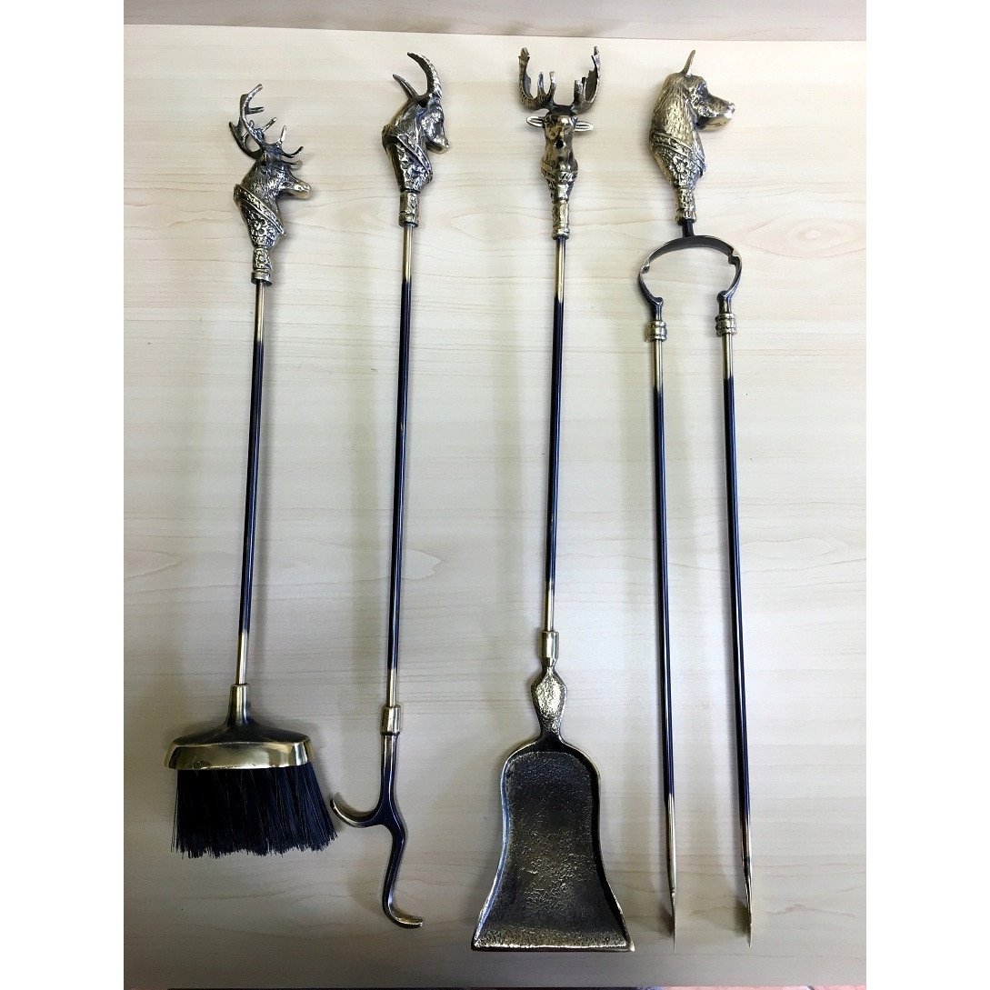 Set pentru semineu, 4 bucati, Alama, Auriu/Negru - eMAG.ro