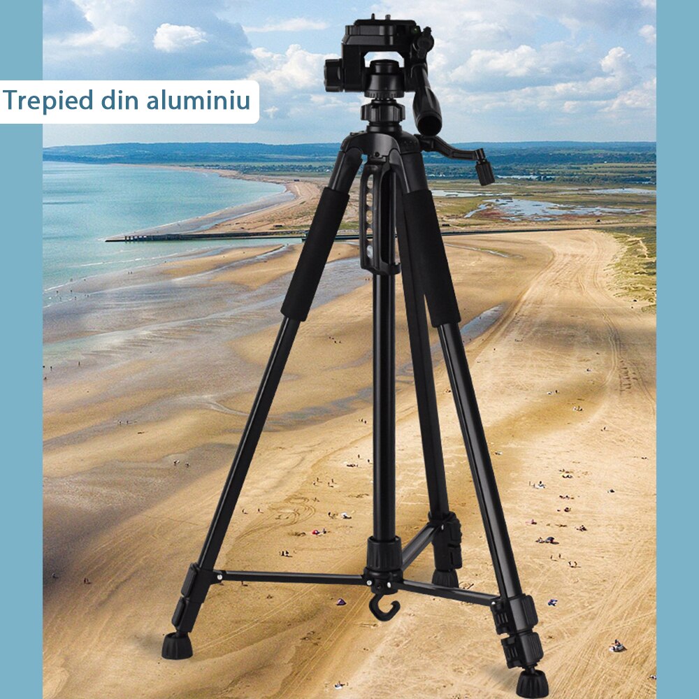 Trepied pentru telefon, 66 inch, Compatibil cu IOS/Android, Negru - eMAG.ro